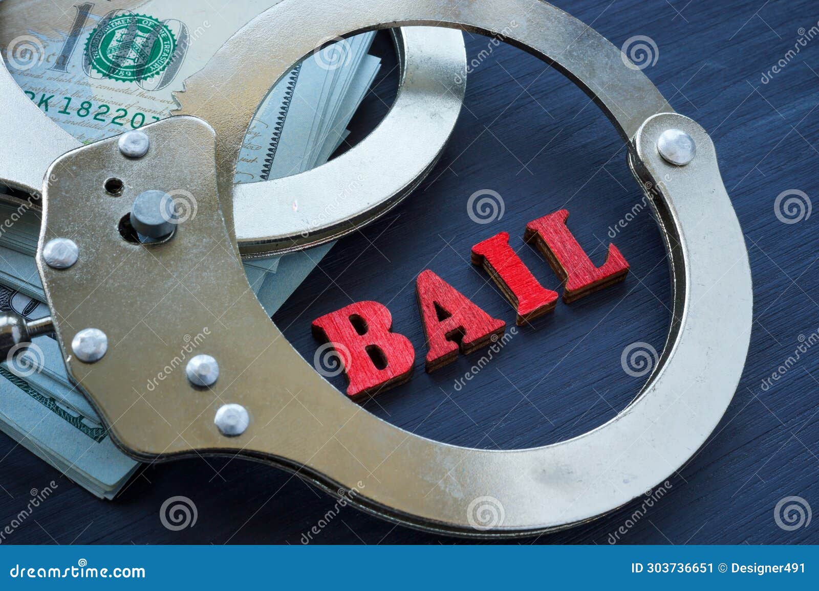 Bail Bonds Concept. the Handcuffs are on the Dollars. Stock Image ...