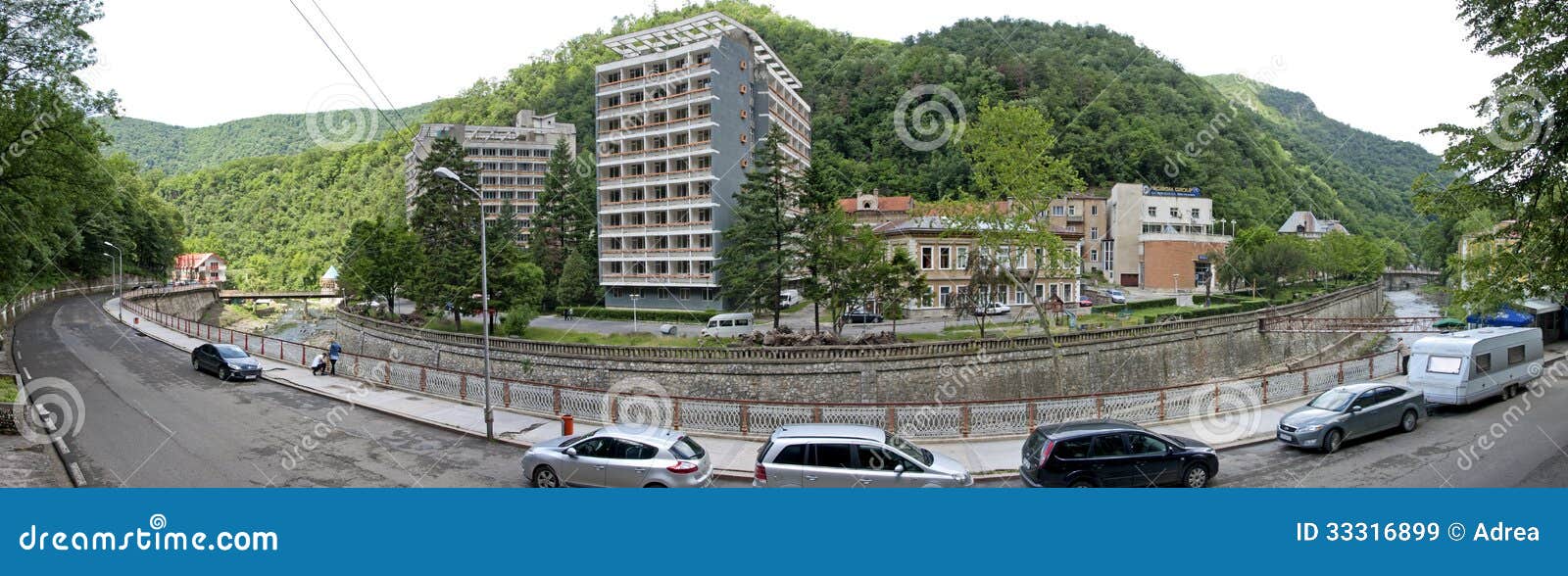 Panorama of Baile Herculane City Editorial Stock Image - Image of river ...