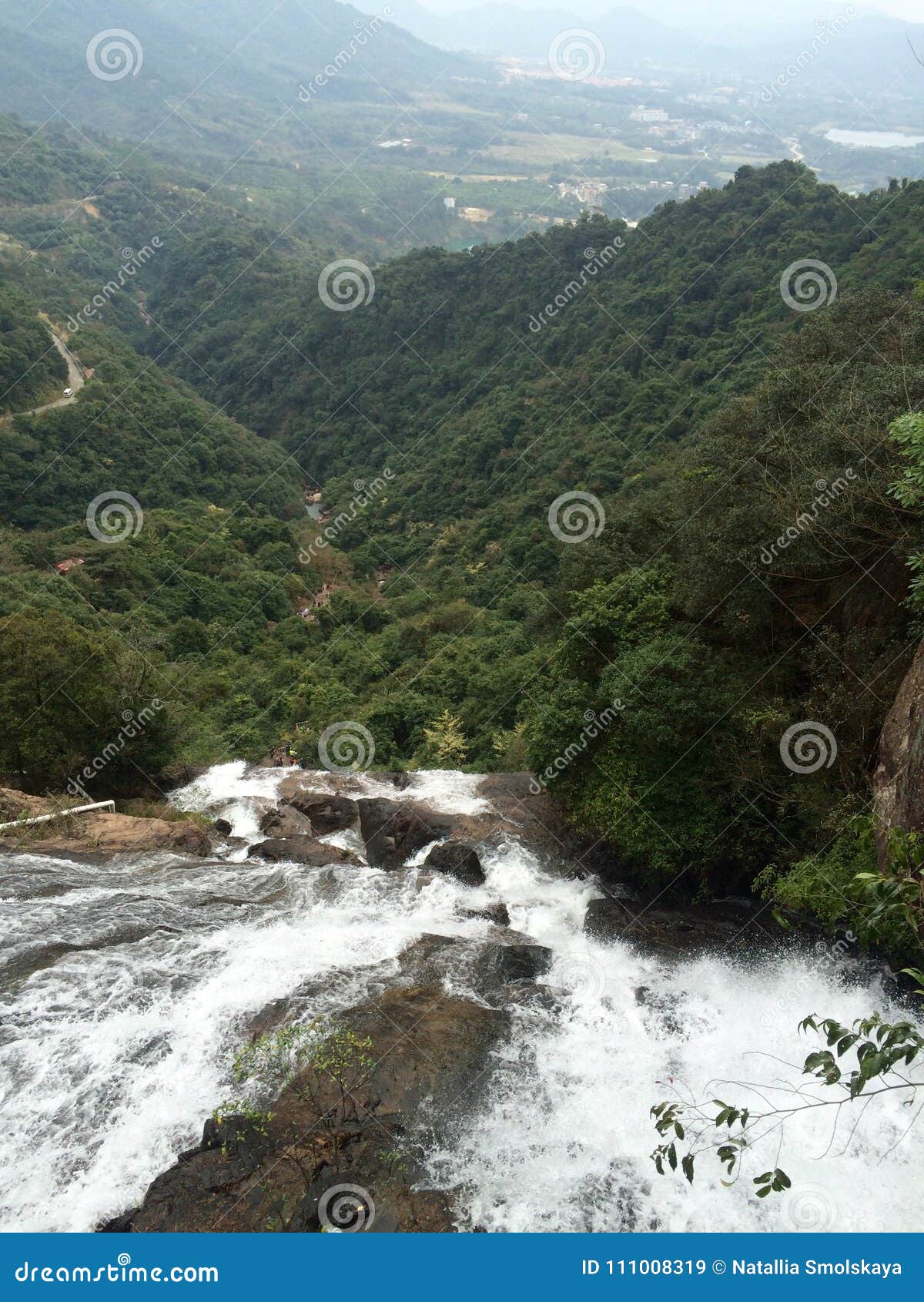 Waterfall from above stock image. Image of green, forest - 111008319