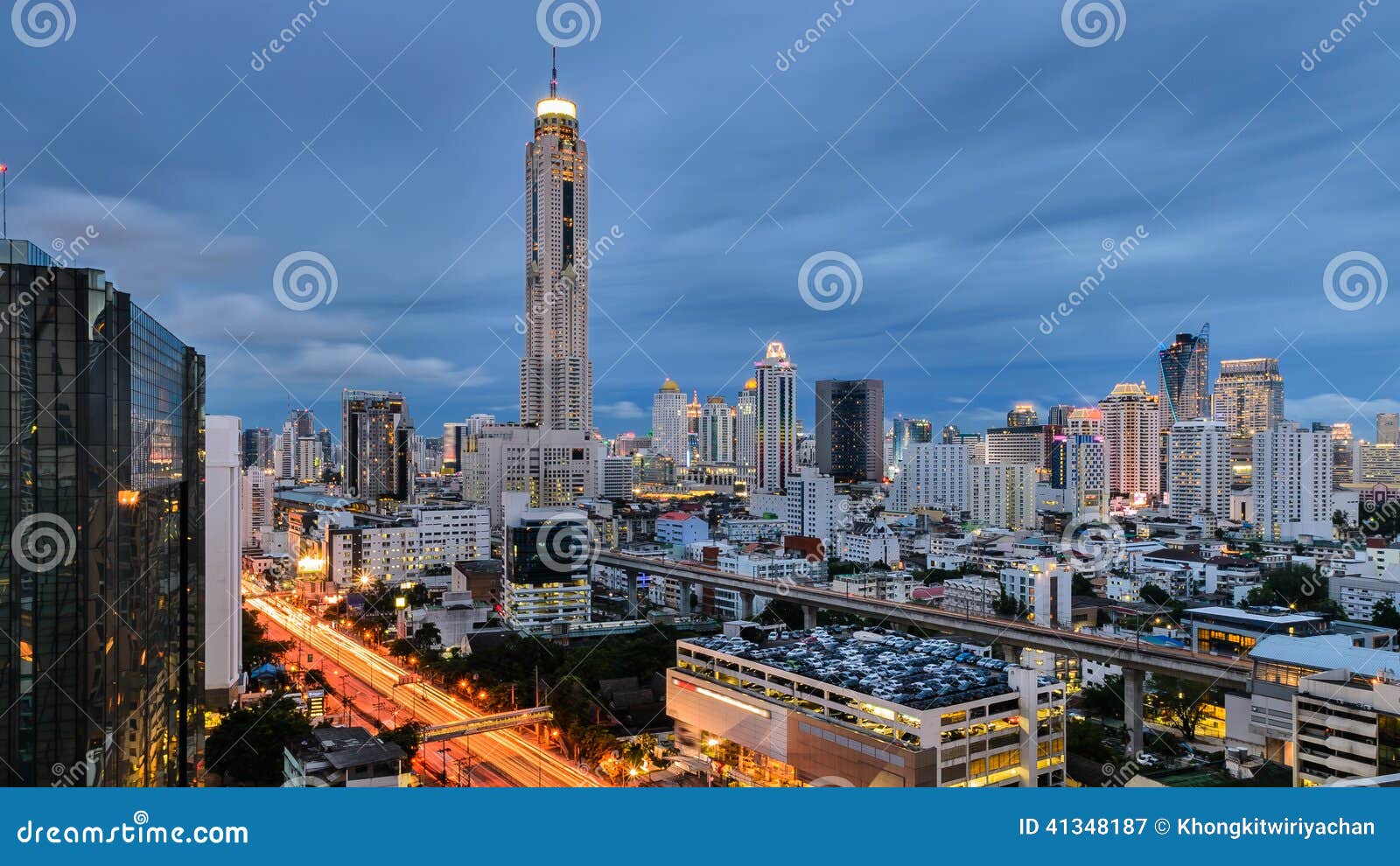 Baiyok Tower in Bangkok at Night Stock Image - Image of clouds ...