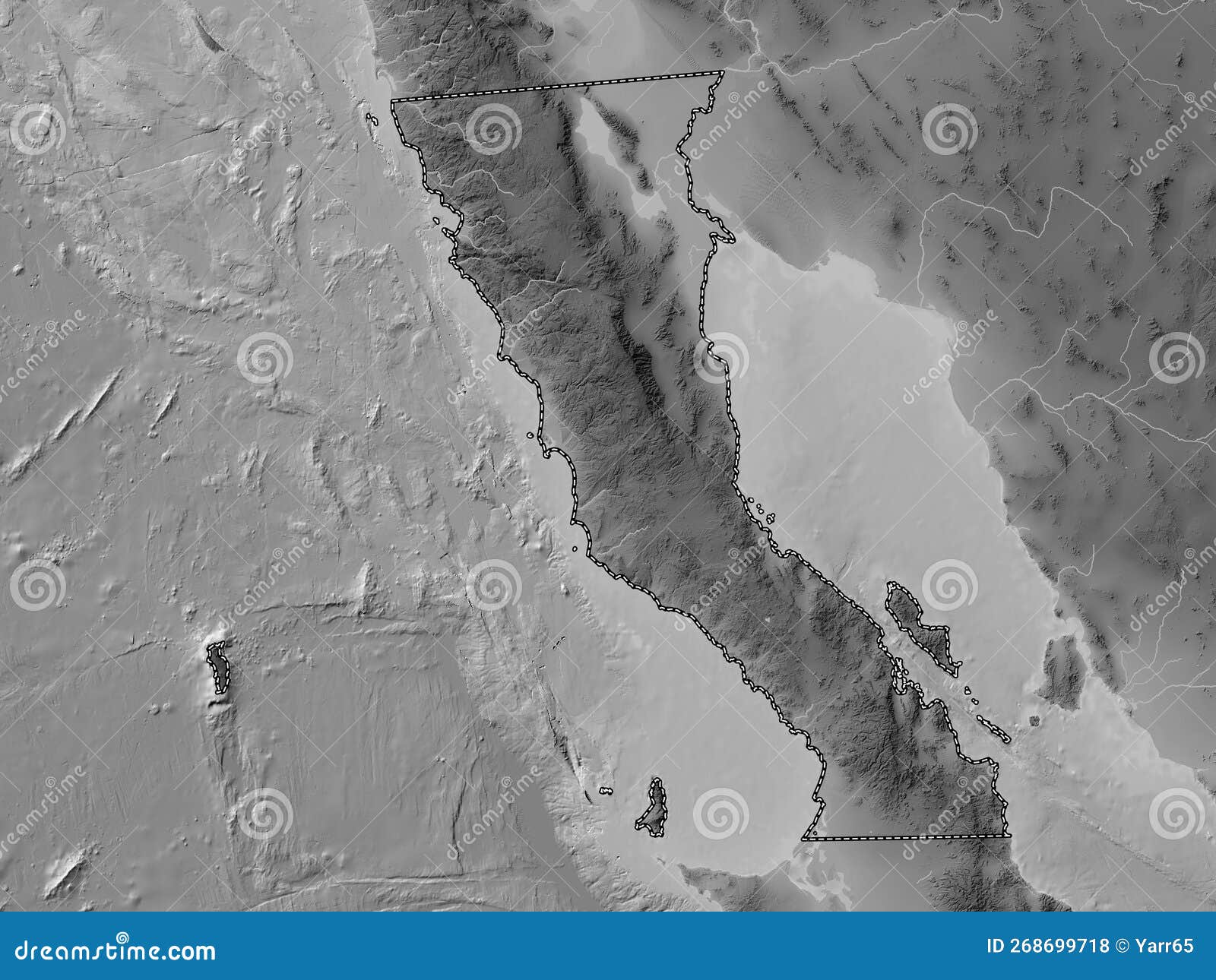 Baja California, Mexico. Grayscale. No Legend Stock Illustration ...
