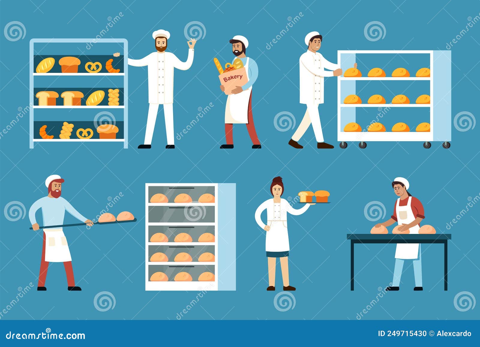 Bake Bread. Chef Preparing Bakery Food. Vector Cartoon Characters in ...