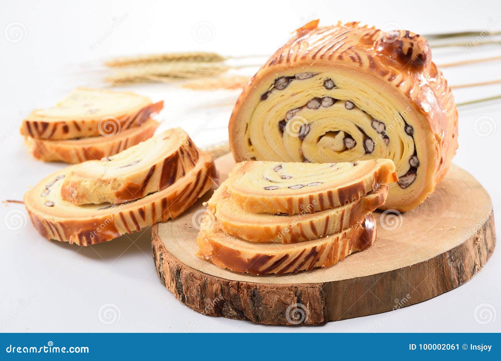 Bake Bread with Wood Grain on a Block Wood on White Background Stock ...