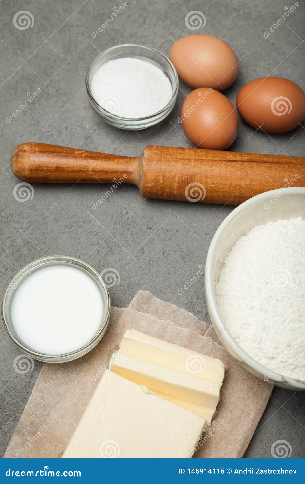 Bake Cook with Kitchen Tools and Ingredients: Flour, Eggs, Butter ...