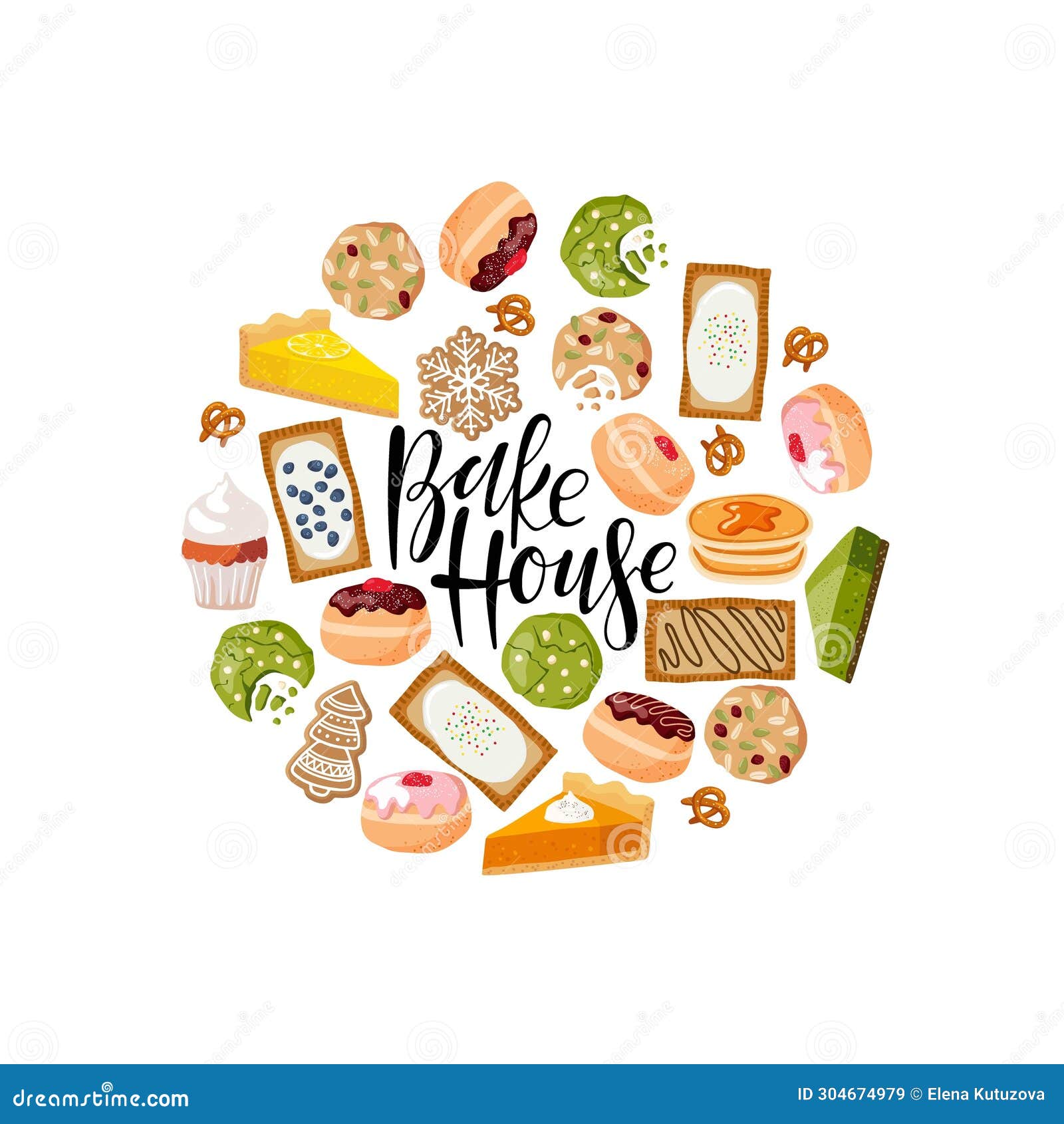 Bake House Banner. Circle Shape Composition from Hand Drawn Bakery ...