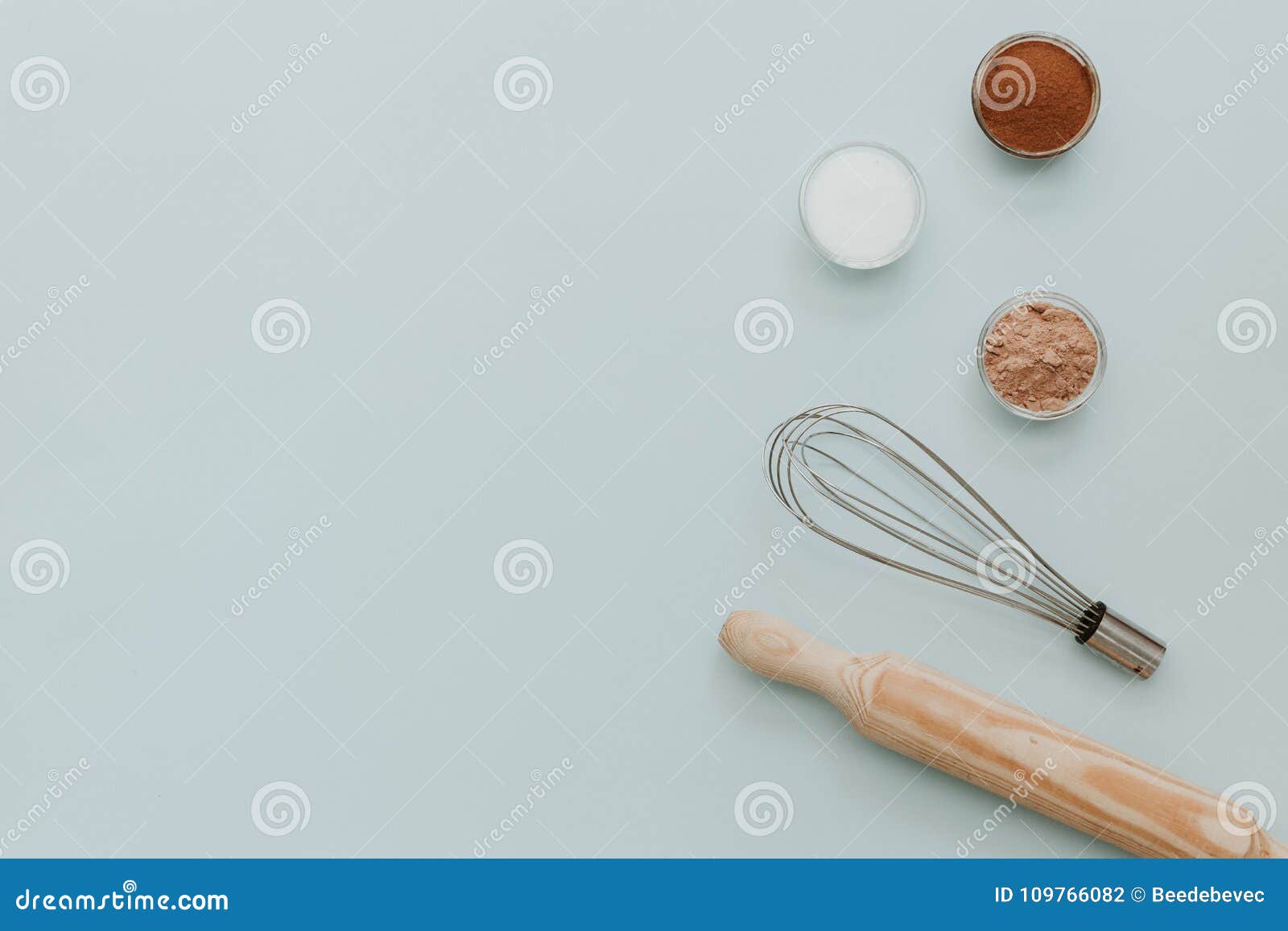 Bake Tools Set with Ingredients on Pastel Background, Top View Stock ...