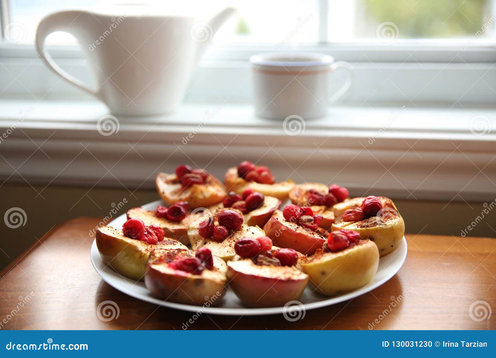 Baked Apples with a Cup of Tea Stock Photo - Image of dessert, cake ...