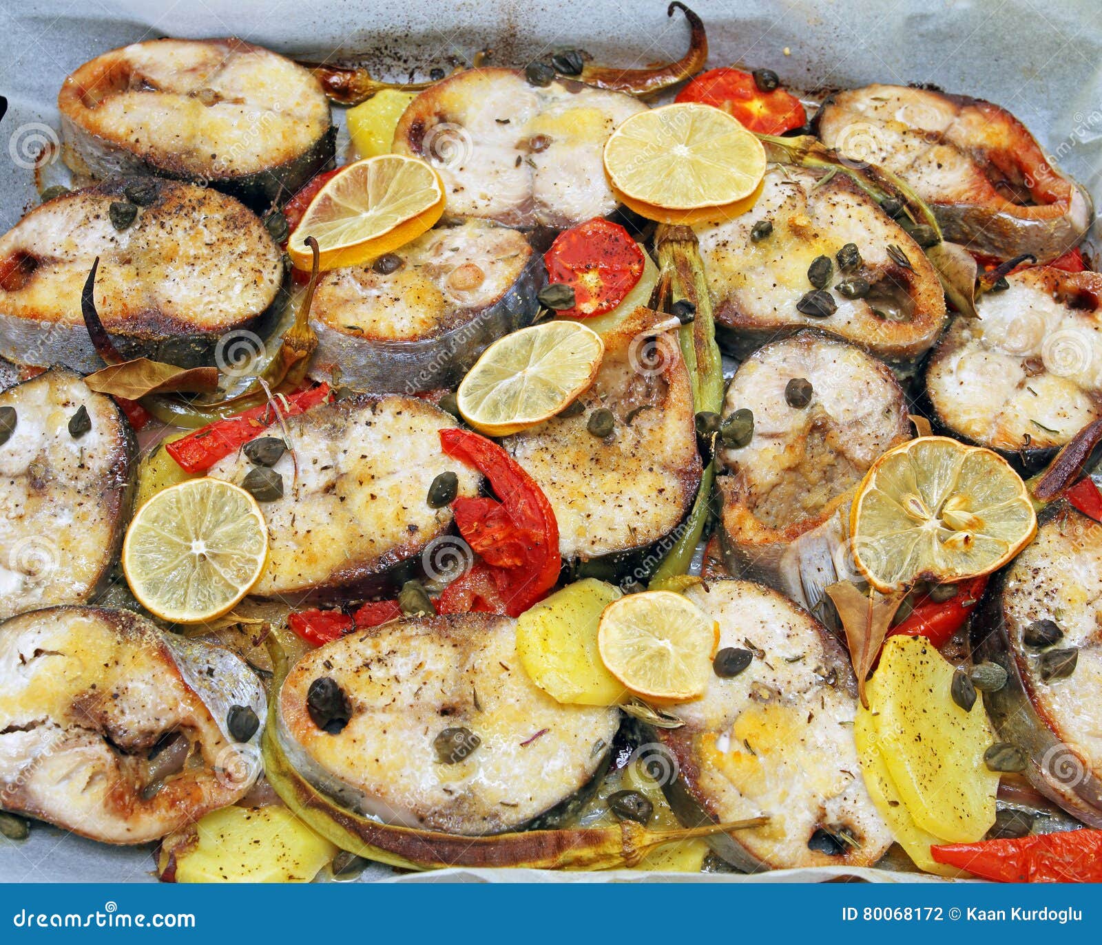 Baked bonito fish stock photo. Image of lemon, horse - 80068172