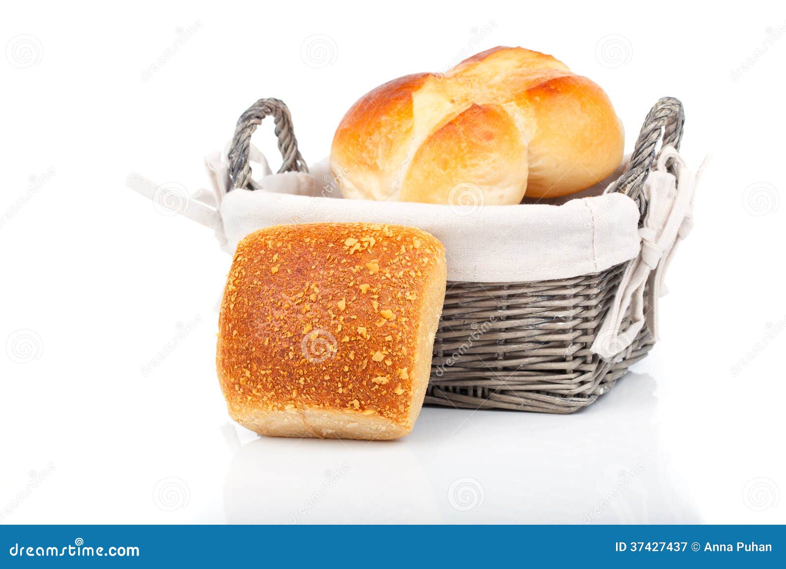 Baked bread bun in basket. stock image. Image of brown - 37427437