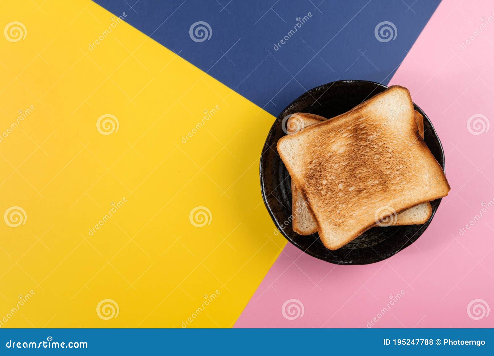Baked Bread on Three Colorsblue,pink,yellow Background Stock Photo ...