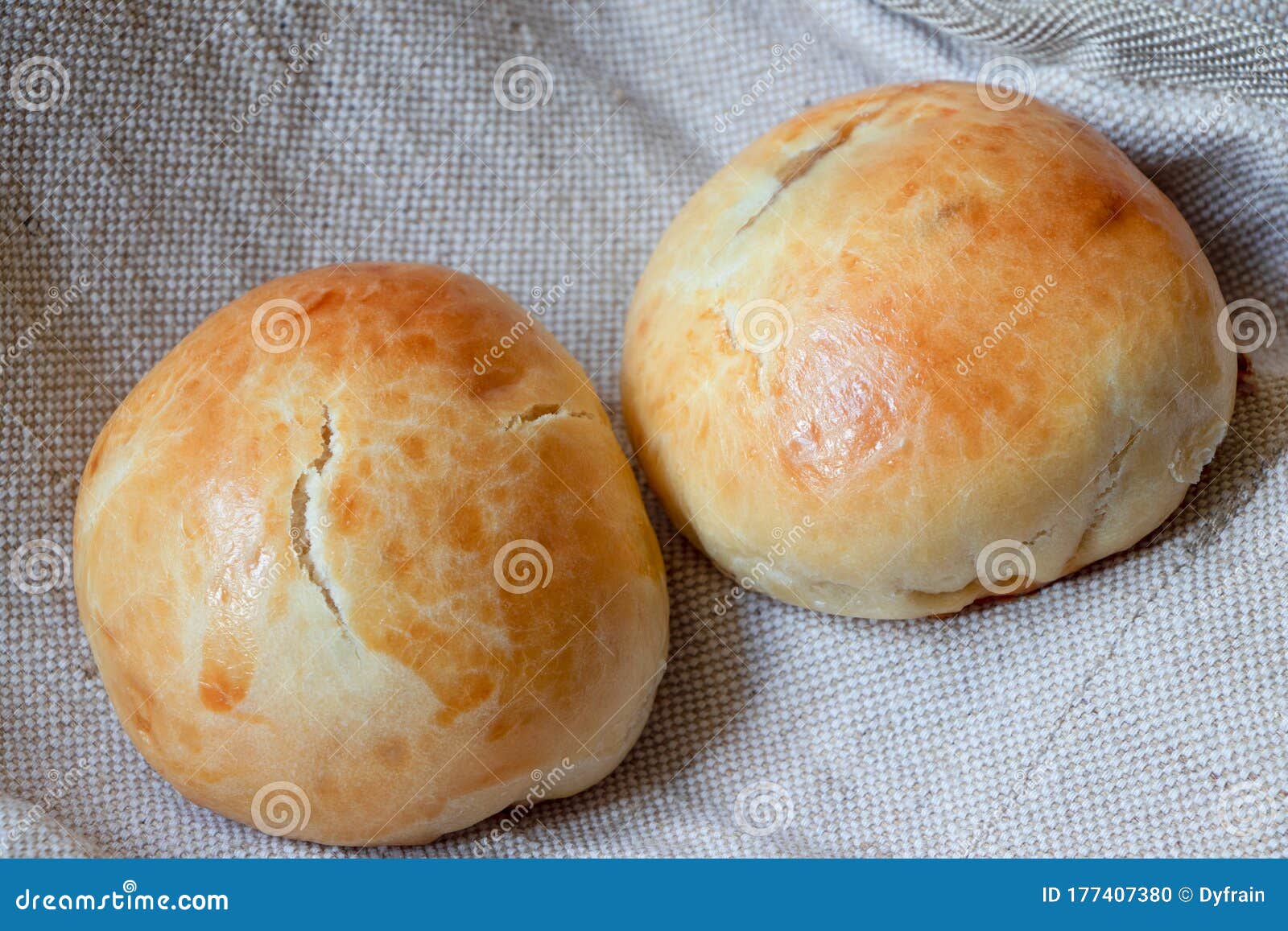 Baked Bun on a Linen Fabric. Baked Rolls Stock Photo - Image of ...