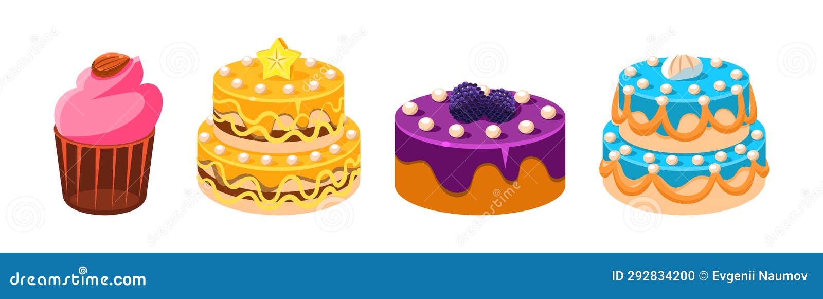Baked Cake And Sweet Dessert With Decoration Vector Set Stock Vector Illustration Of Sugary
