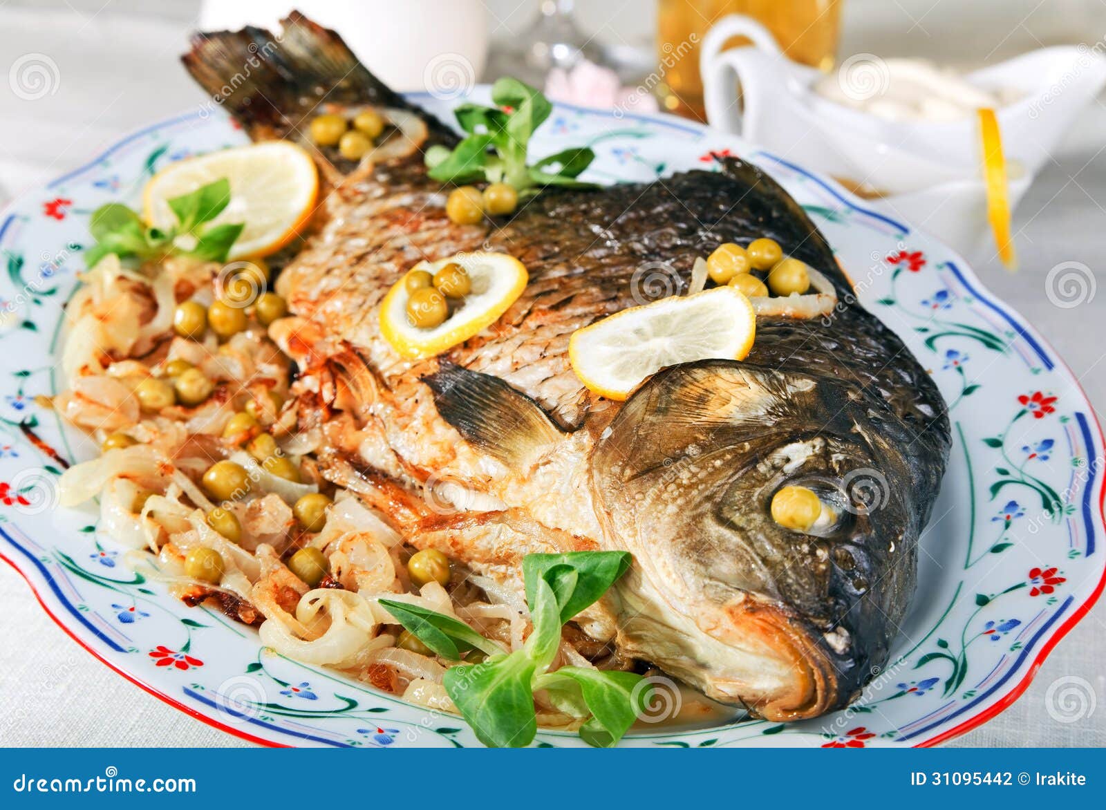 Baked carp stock photo. Image of leaf, fish, ornament - 31095442