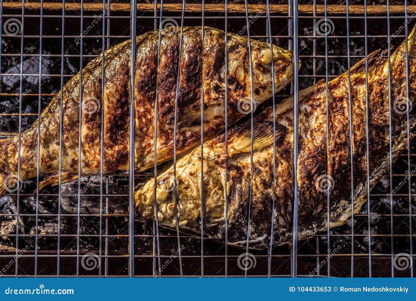 Baked on Charcoal Grill Carp Fish Stock Image - Image of charcoal, bake ...