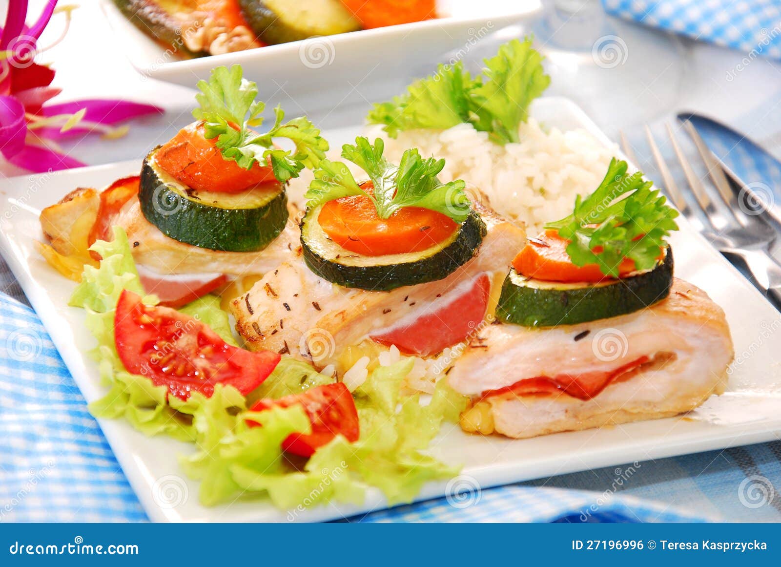 Baked Chicken Breast Filled with Ham and Cheese Stock Photo - Image of ...