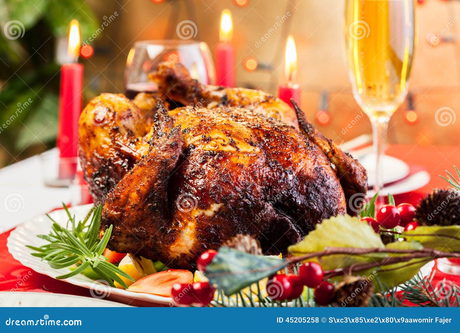 Baked Chicken for Christmas Dinner Stock Photo - Image of garnished ...