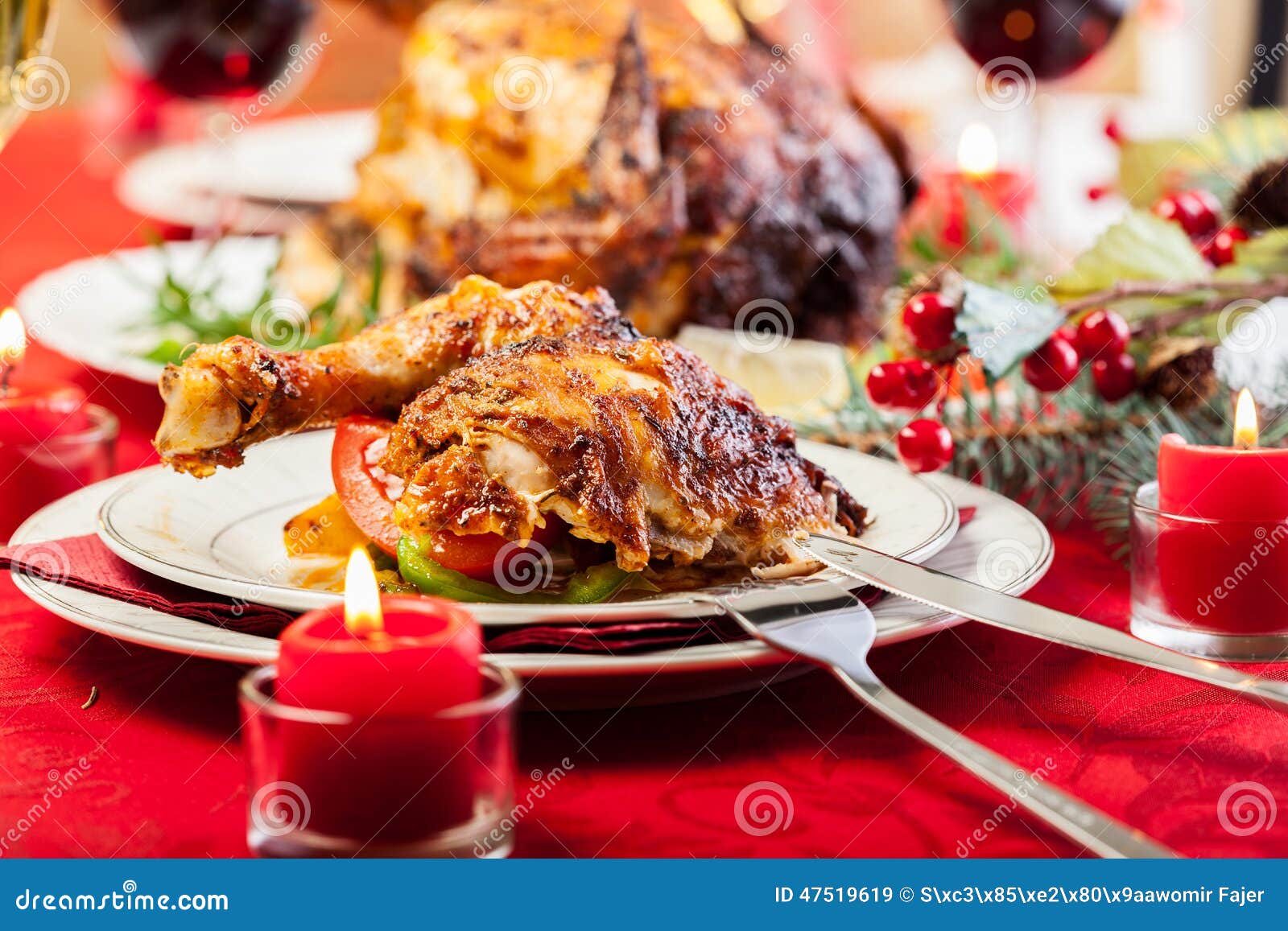Baked Chicken for Christmas Dinner Stock Image - Image of cooked, duck ...
