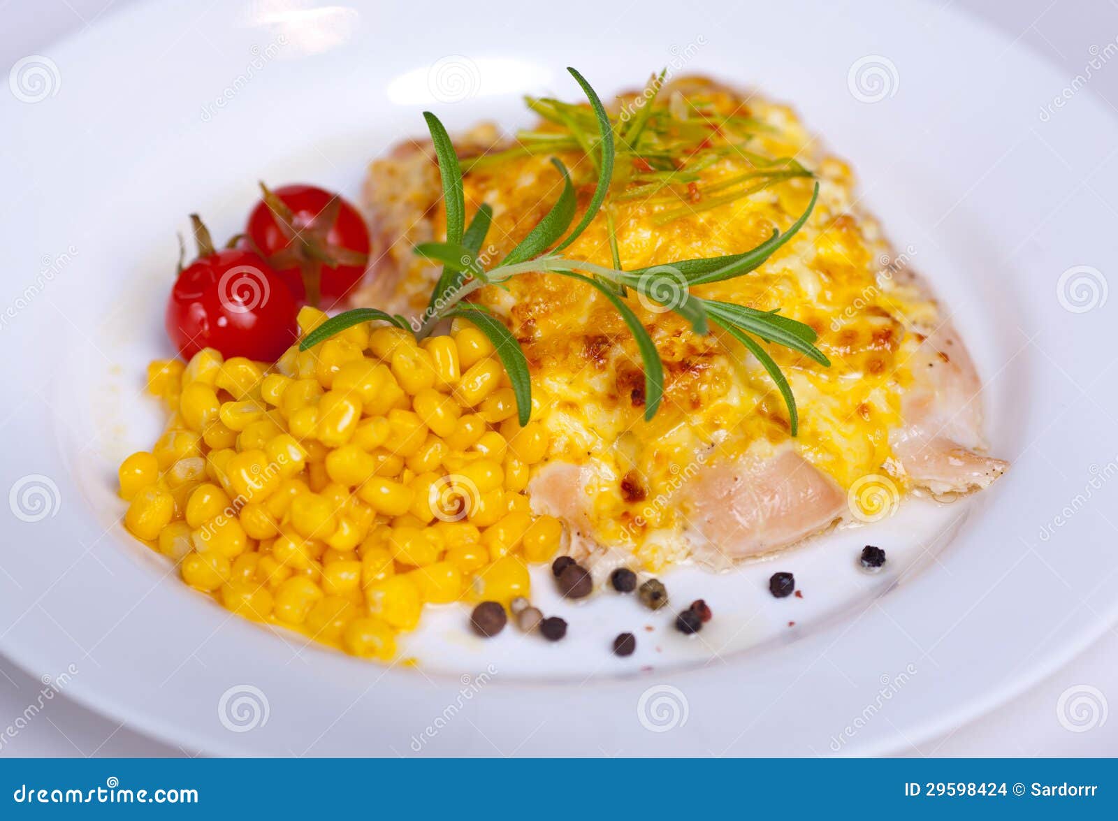 Baked Chicken with Eggs and Corn Stock Photo - Image of dressing, fried ...