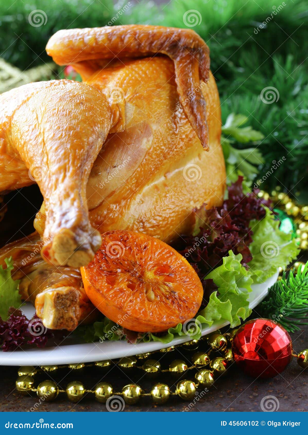 Baked Chicken for Festive Dinner, Christmas Stock Photo - Image of ...