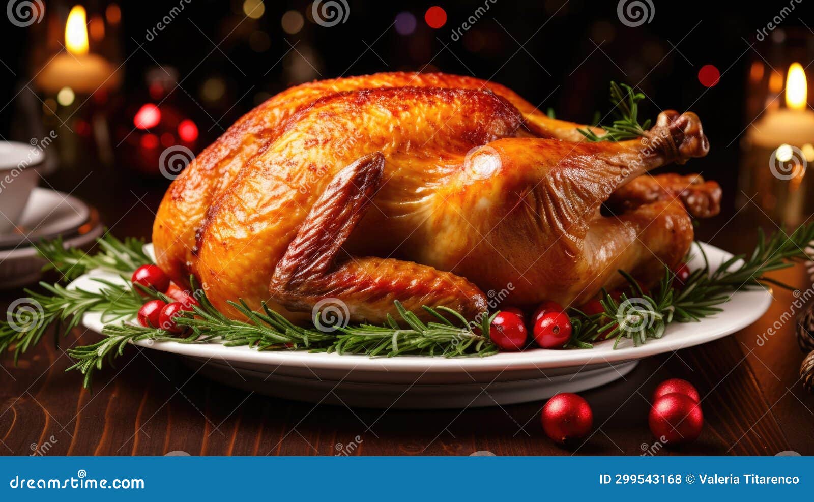 Baked Chicken Gracing the Christmas Table Stock Photo - Image of dinner ...