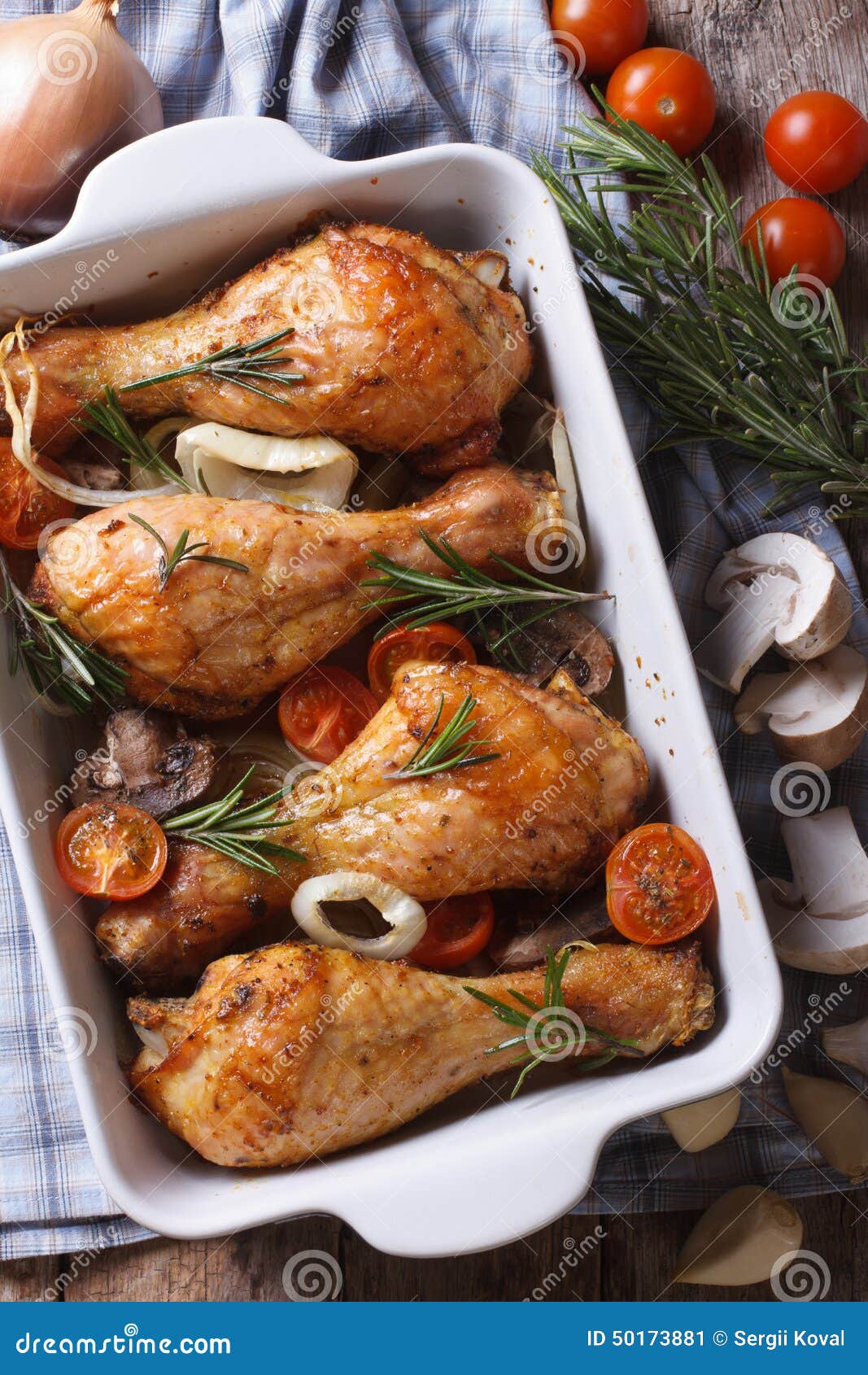 Baked Chicken Legs and Ingredients. Vertical Top View Close-up Stock ...