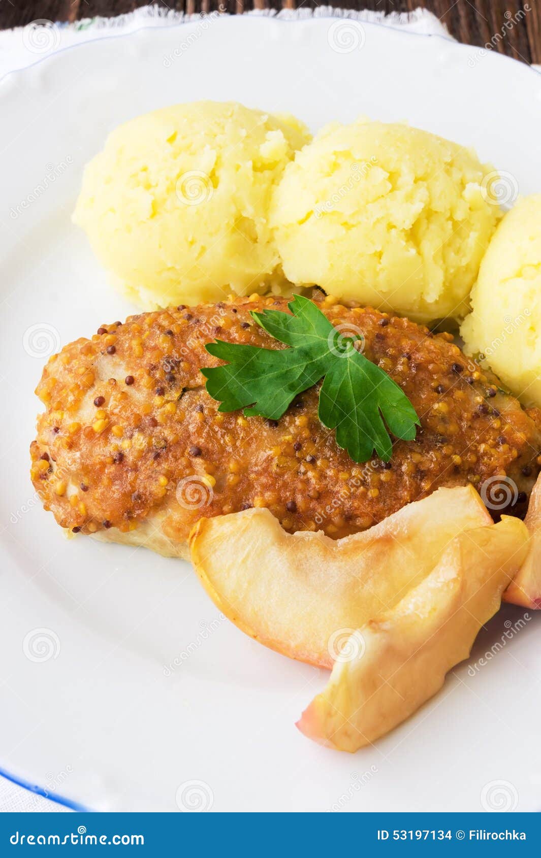 Baked Chicken Roll with Apples Stock Photo - Image of salad, selective ...