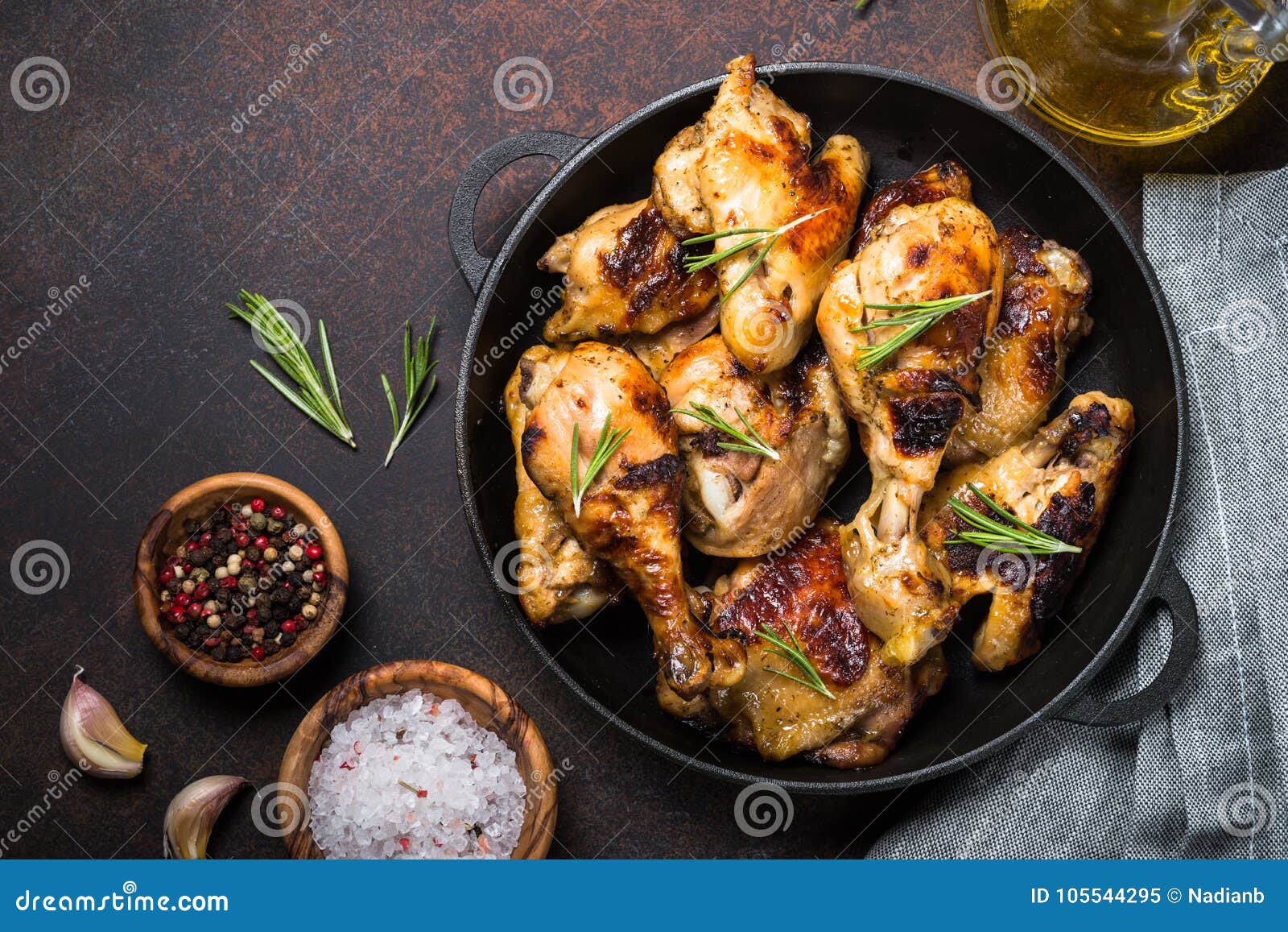 Baked chicken top view. stock image. Image of cooking - 105544295