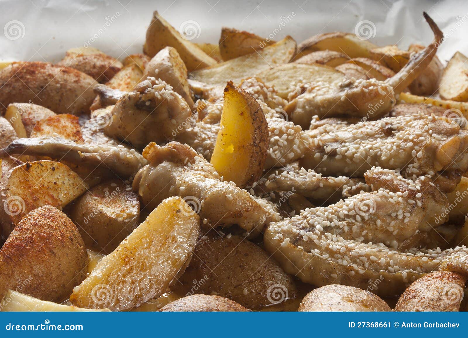 Baked Chicken Wings with Potato Stock Image - Image of potato, sesame ...