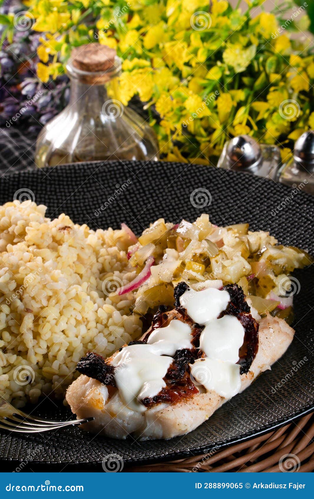 Roasted Cod Fish with Bulgur Stock Image - Image of pickled, omega ...