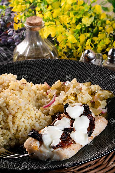 Roasted Cod Fish with Bulgur Stock Image - Image of pickled, omega ...