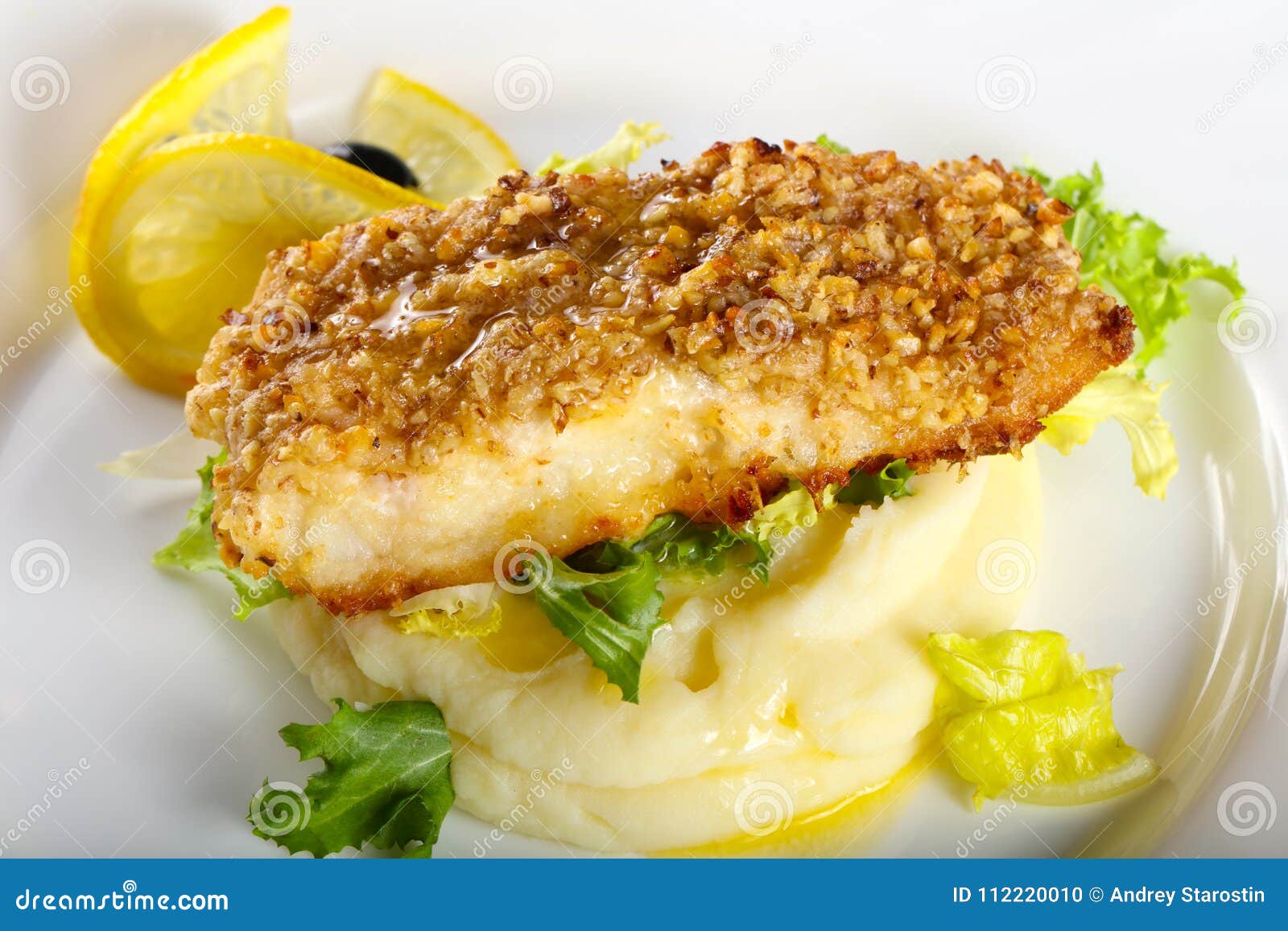 Cod Fish with Mashed Potato Stock Photo - Image of lemon, potatoes ...