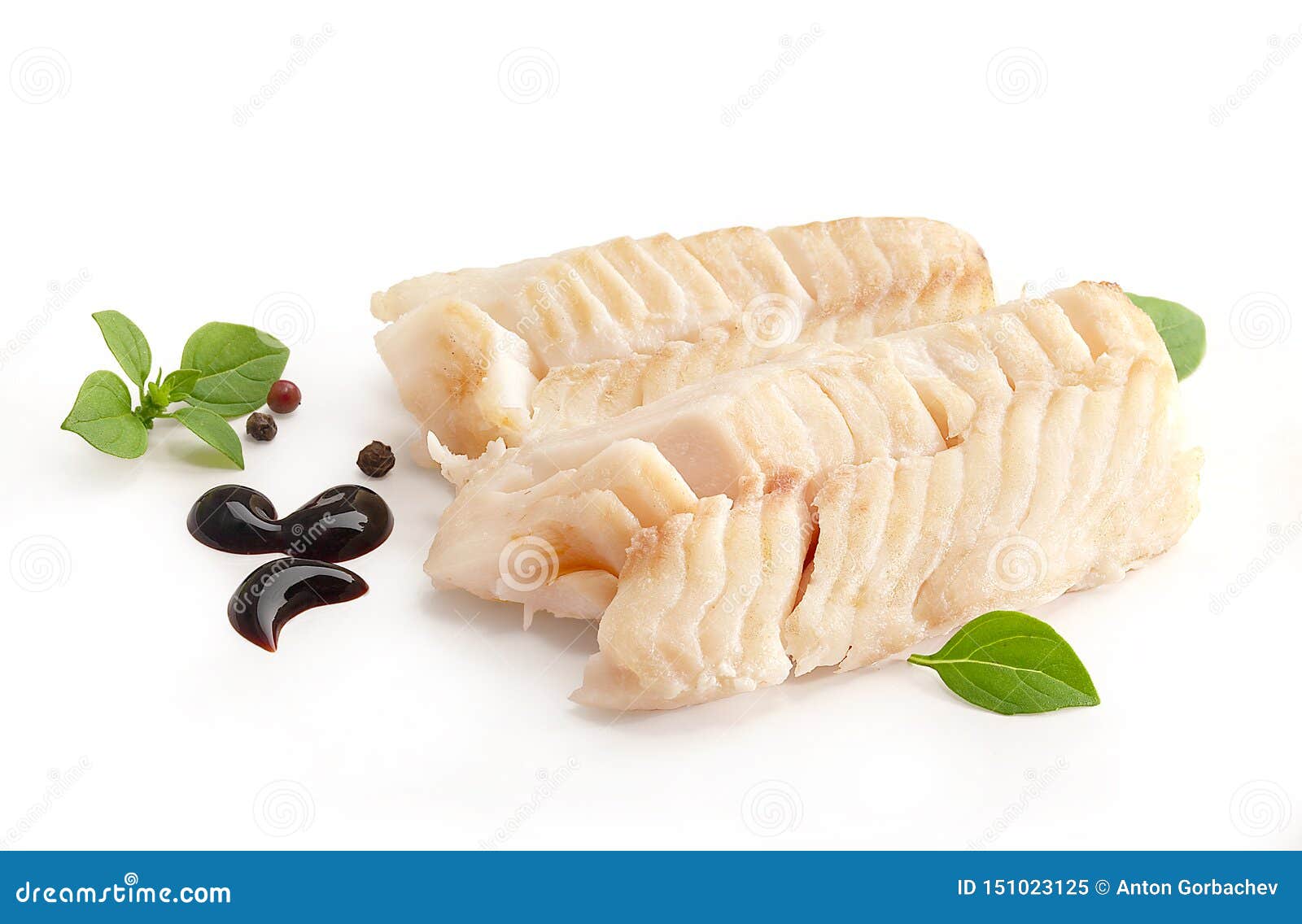 Baked cod loin with basil stock image. Image of pepper - 151023125