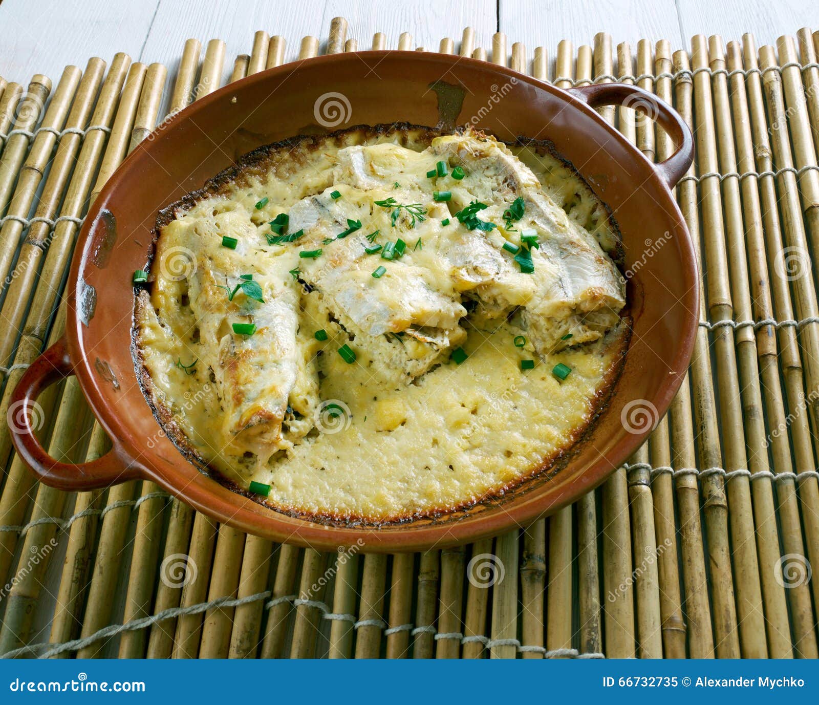 Baked cod in sour cream stock image. Image of baked, fillet - 66732735