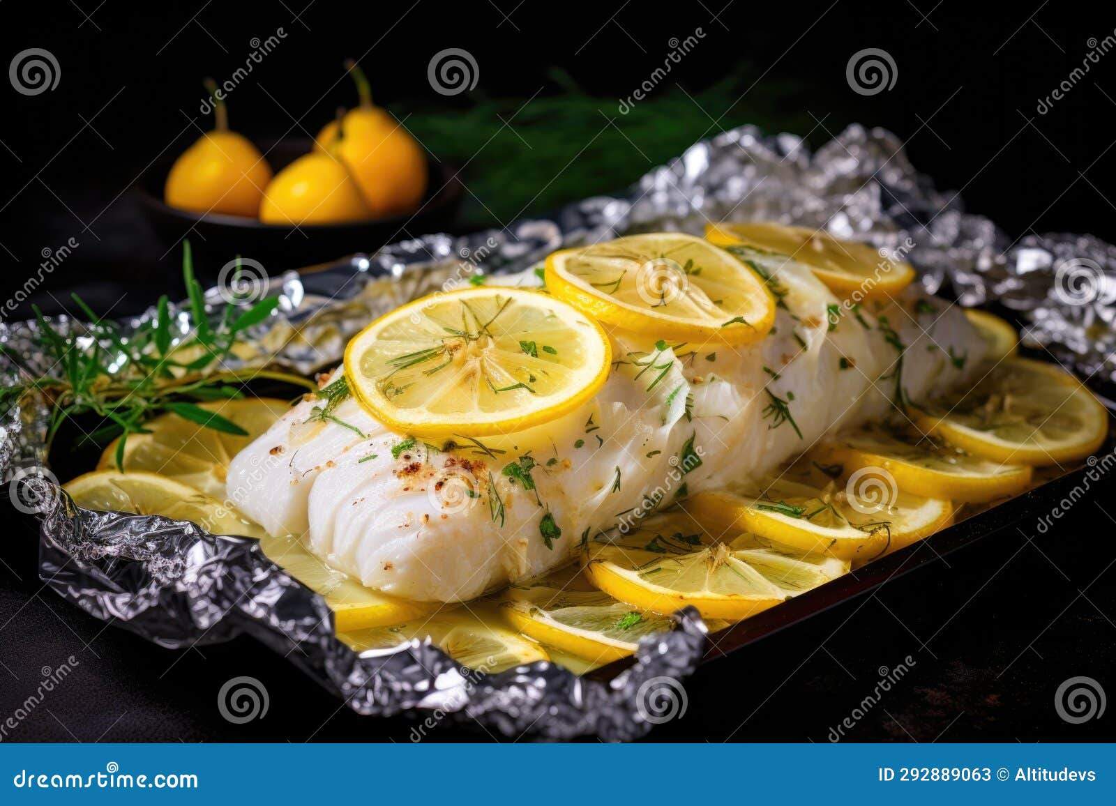 Baked Cod Wrapped in Foil with Lemon Slices, Steaming Stock Image ...