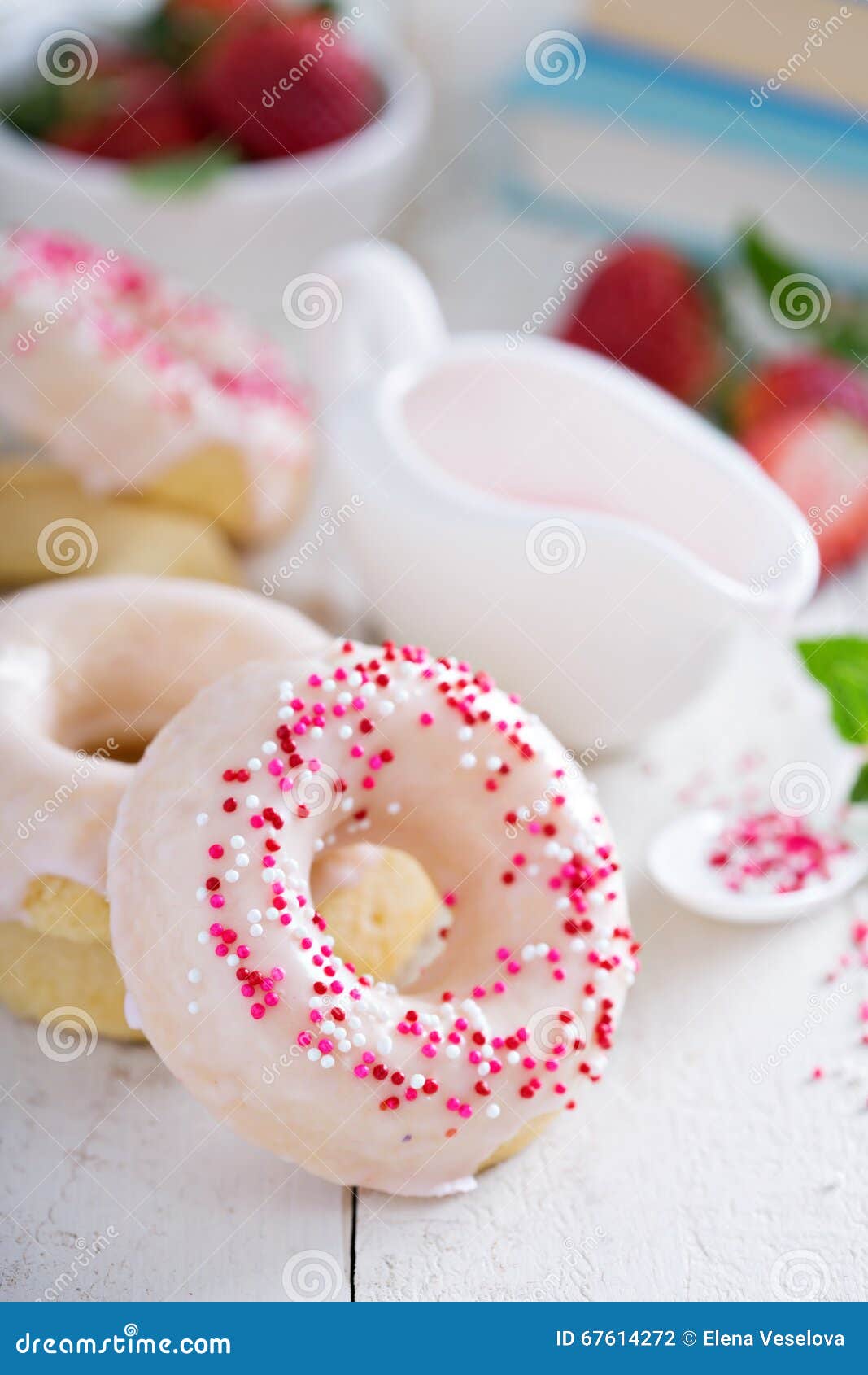 Baked Donuts with Pink Glaze Stock Photo - Image of milk, icing: 67614272