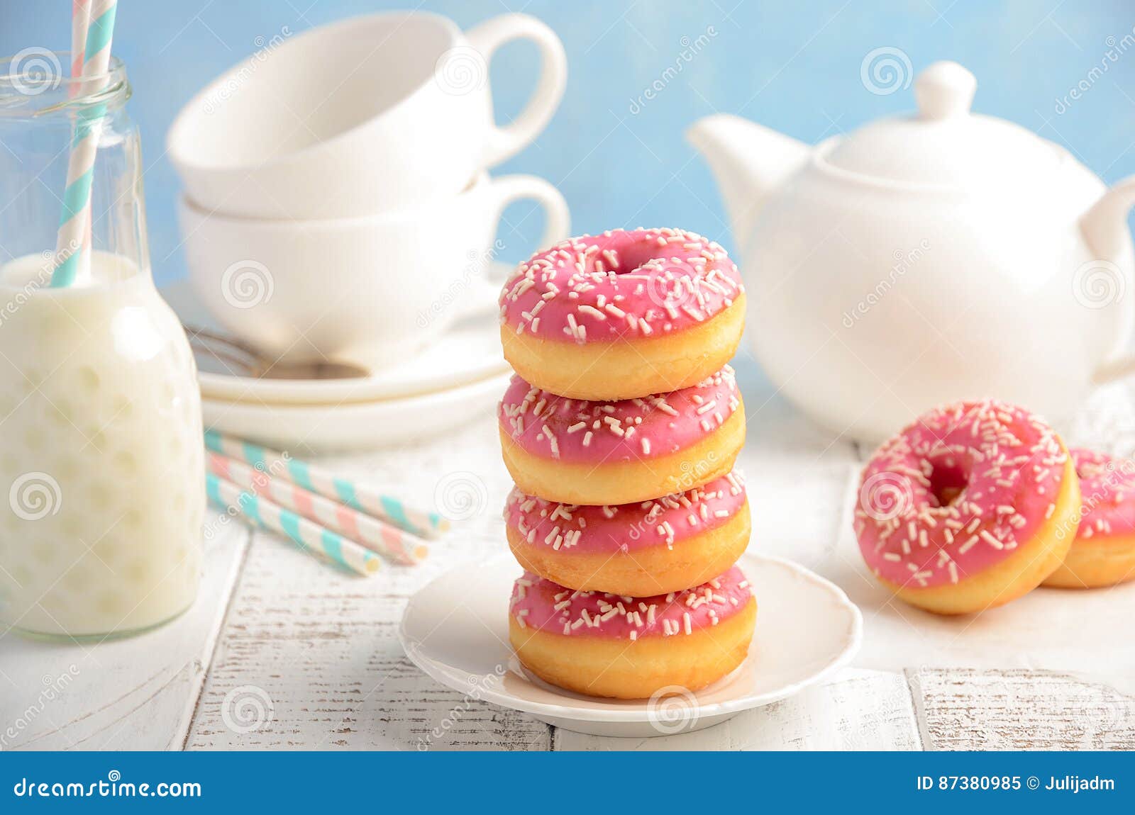 Baked Donuts with Pink Glaze and Sprinkles Stock Image - Image of ...