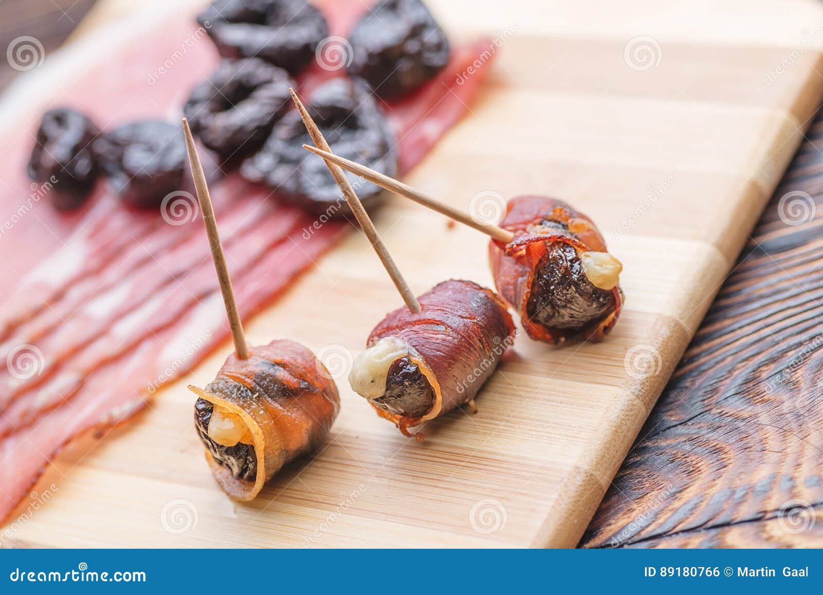 Baked Dried Plums Filled with Cheese and Bacon Rolled, Snack or ...