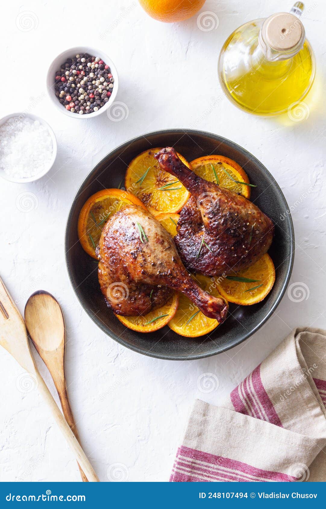 Baked Duck Legs with Oranges and Rosemary. Rustic Style Stock Photo ...