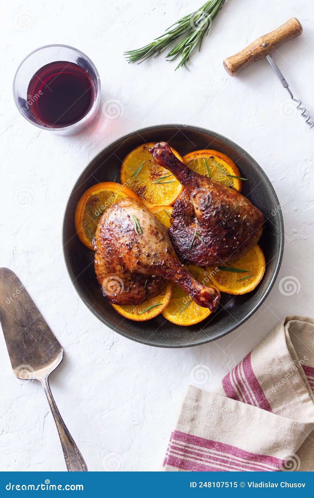 Baked Duck Legs with Oranges and Rosemary. Rustic Style Stock Image ...