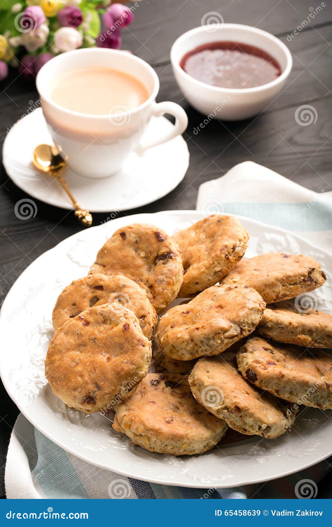 A Cup Of English Tea And Biscuits With A Flag Royalty-Free Stock ...