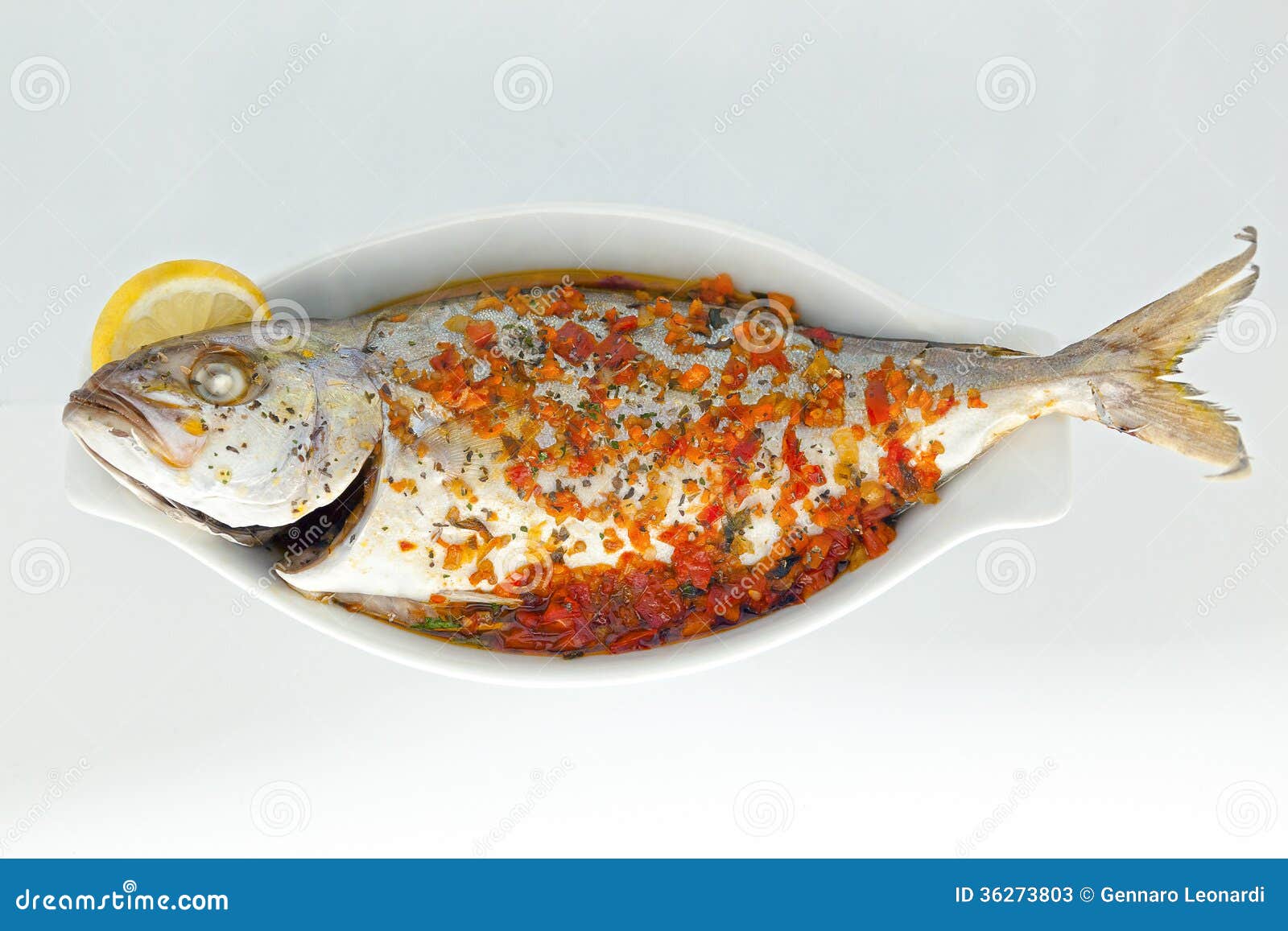 Baked Fish stock image. Image of plate, tomatoes, horizontal - 36273803