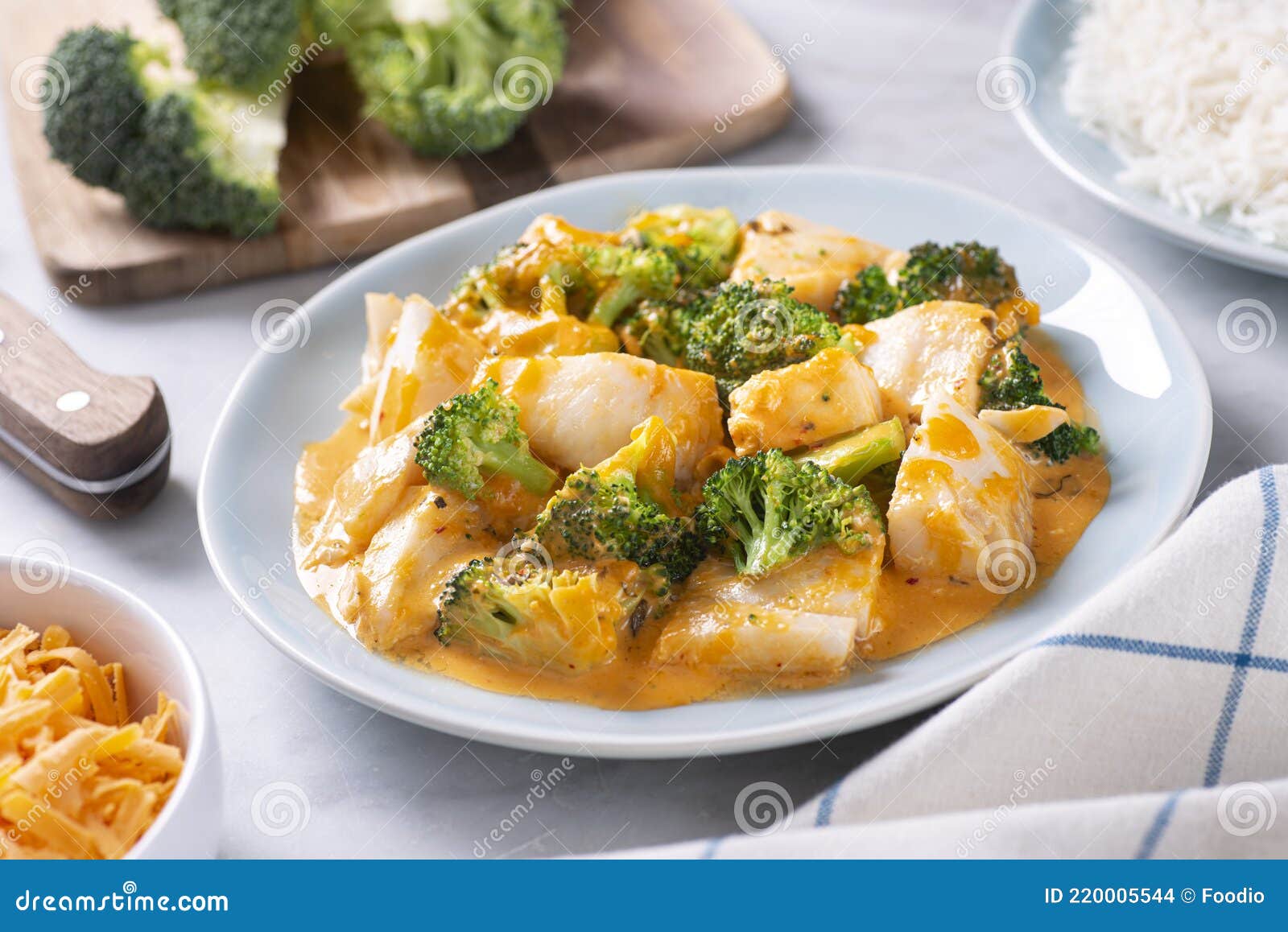 Baked Fish with Broccoli and Cheese Stock Photo - Image of saithe ...