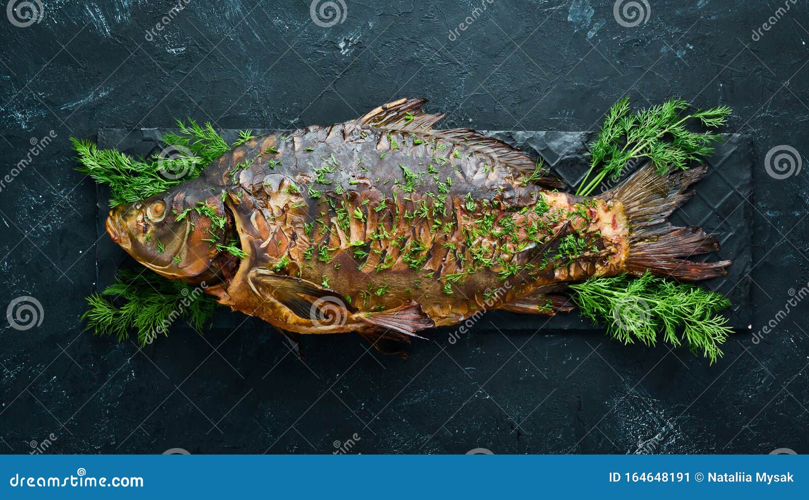 Baked Fish Carp with Vegetables. Top View. Free Space for Your Text ...