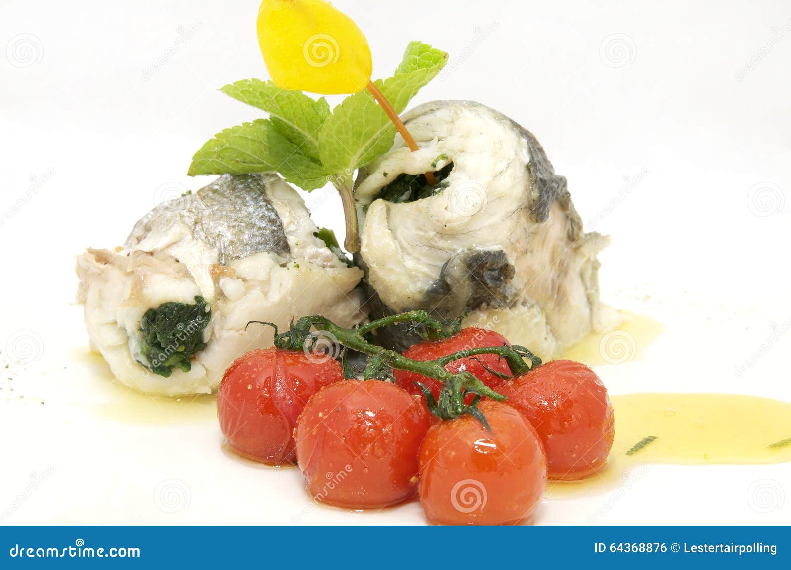 Baked fish with cherry stock photo. Image of gourmet - 64368876