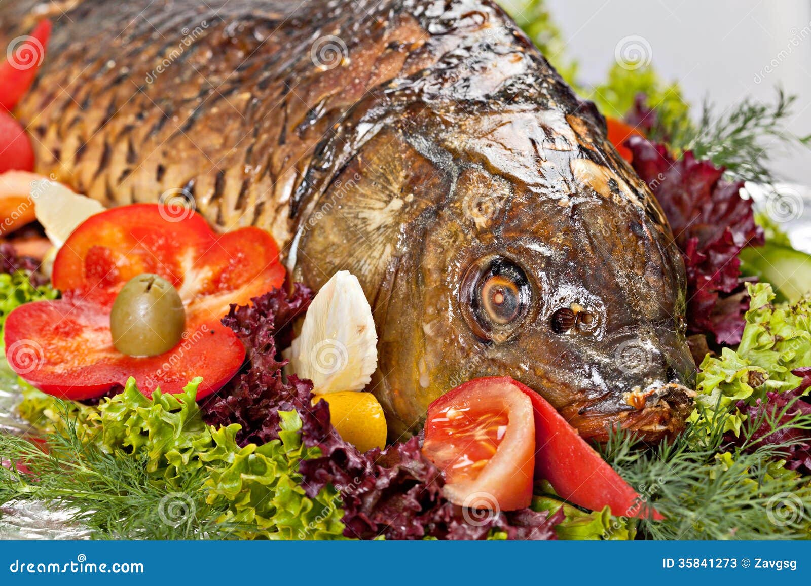 Baked fish stock image. Image of decoration, brown, closeup - 35841273