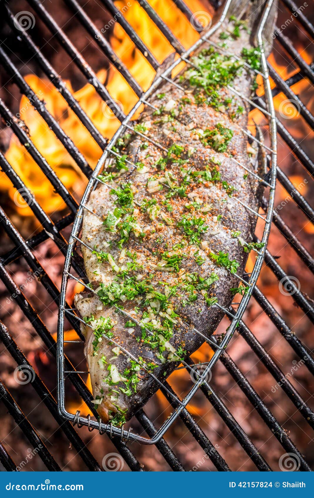 Baked fish on fire stock photo. Image of diet, fire, fish - 42157824