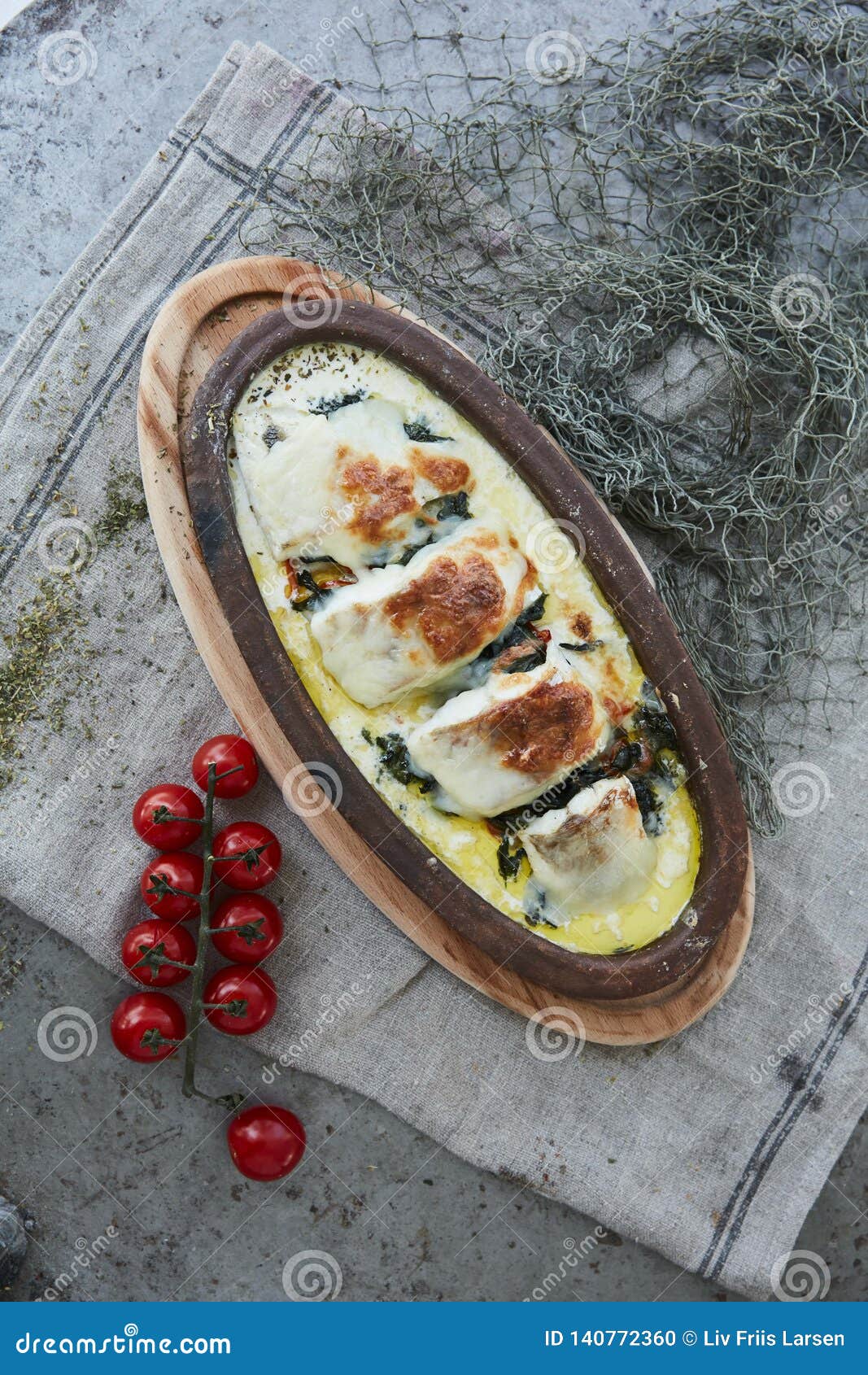 Baked Fish with Spinach, Cream and Cheese Stock Photo - Image of fish ...