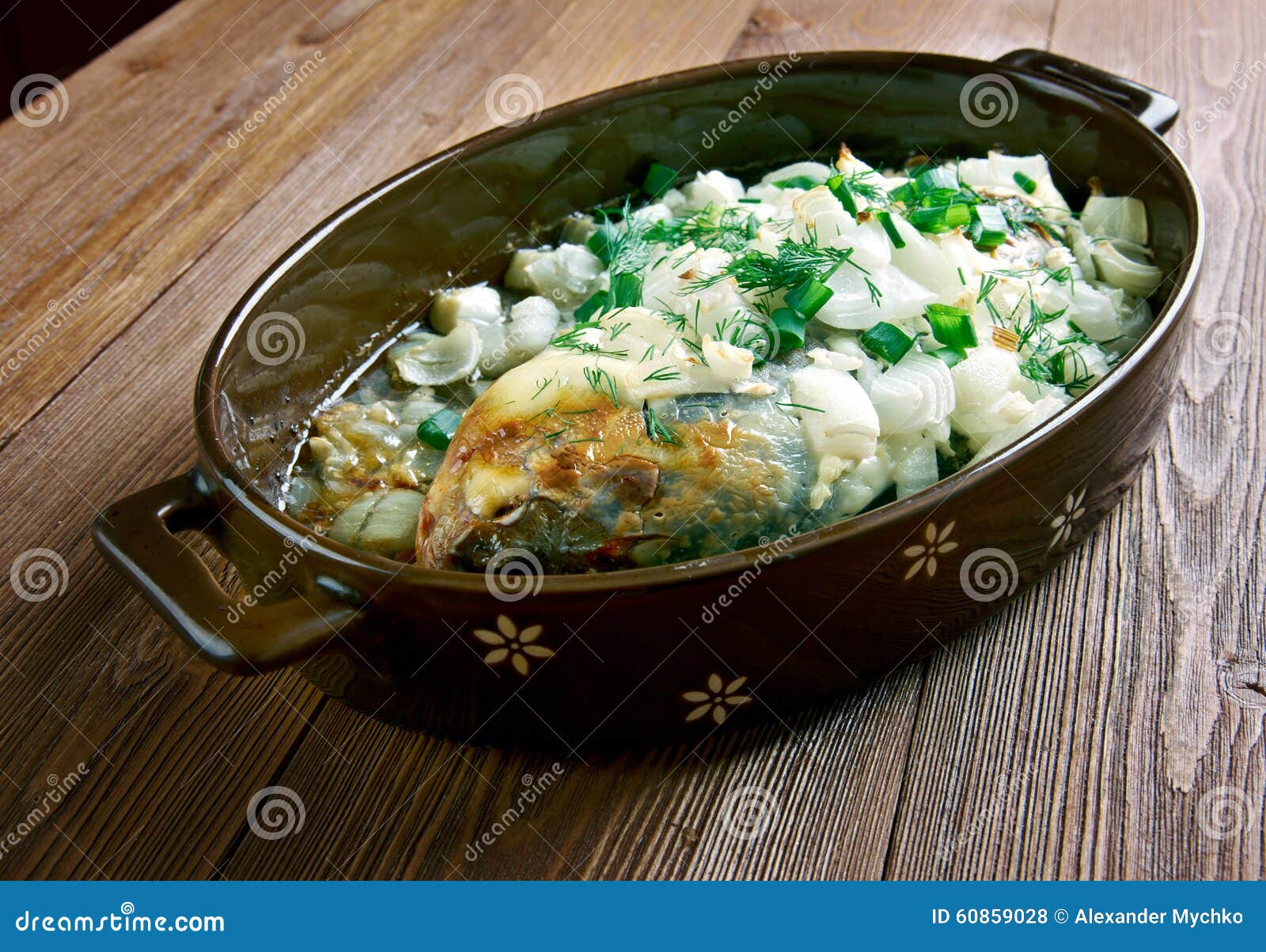 Baked fish in Tatar stock photo. Image of bream, fried - 60859028