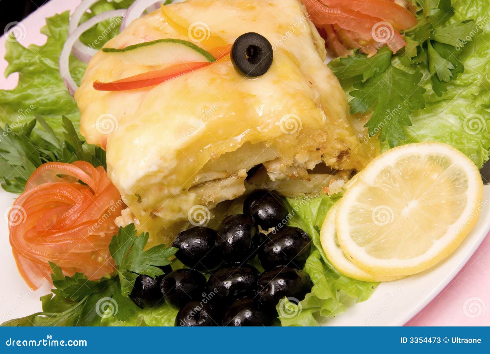 Baked fish with vegetable stock image. Image of dining - 3354473