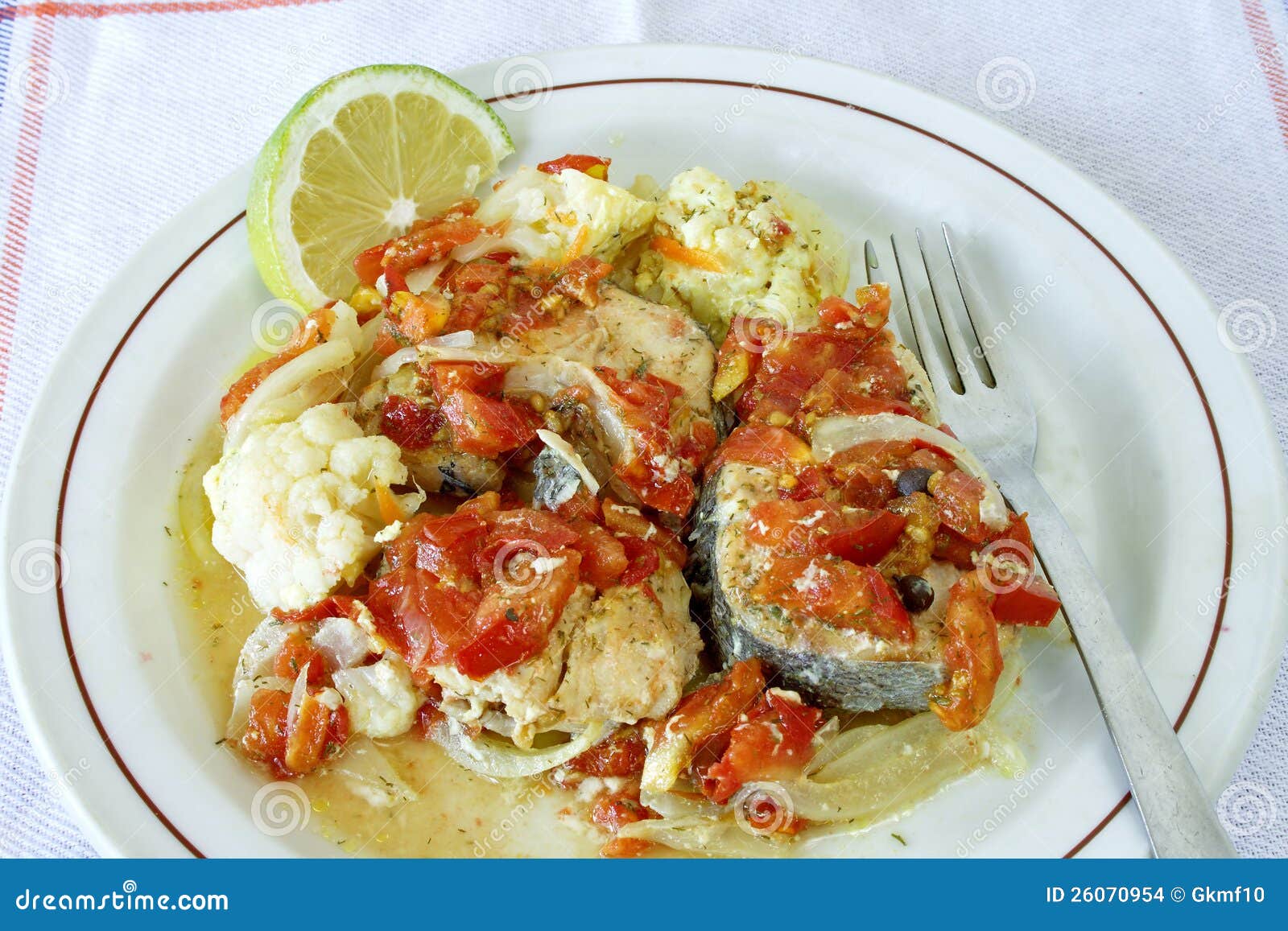 Baked fish and vegetables stock photo. Image of herb - 26070954
